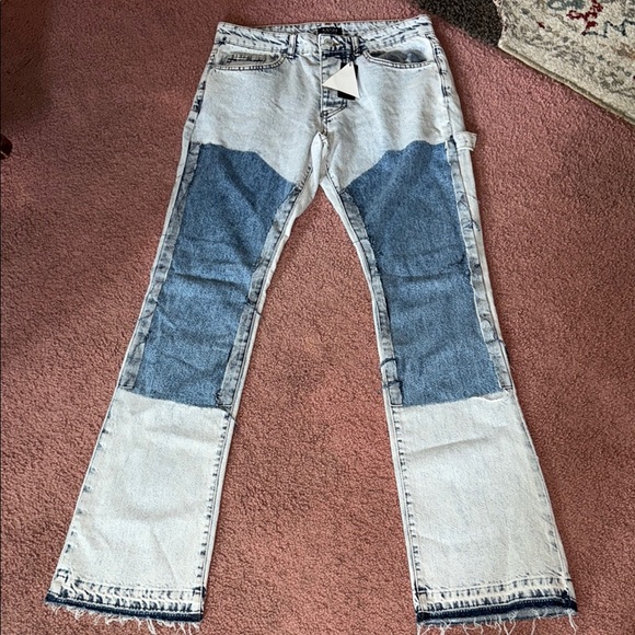 Boohoo | Jeans | Boohoo Man Blue Two Tonebootcut Jeans With Distressed ...